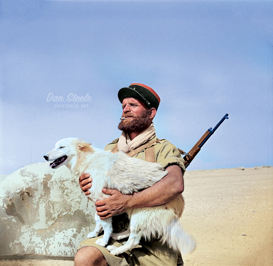 A Soldier of Free French Foreign Legion and Fritz the dog, Libya, June ...